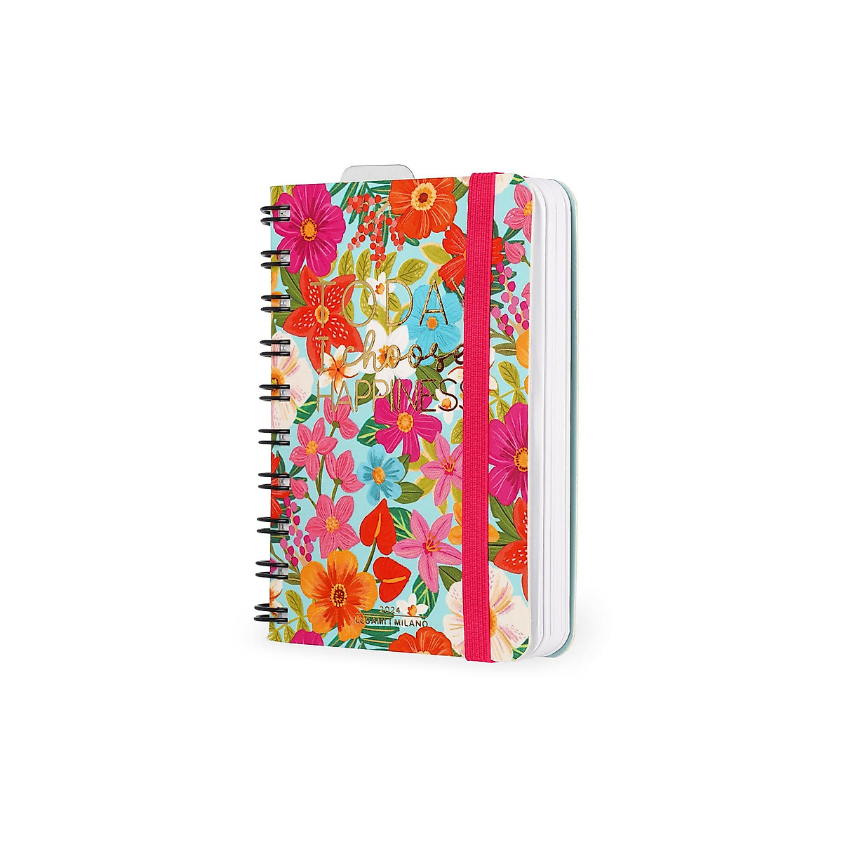 Legami - Small Spiral Daily Diary, 12 Months, from January 2024 to December 2024, Folding Planner 2024/2025, Elastic Closure, Final Pocket, Address Book, 8.5x13 cm, Flowers Theme