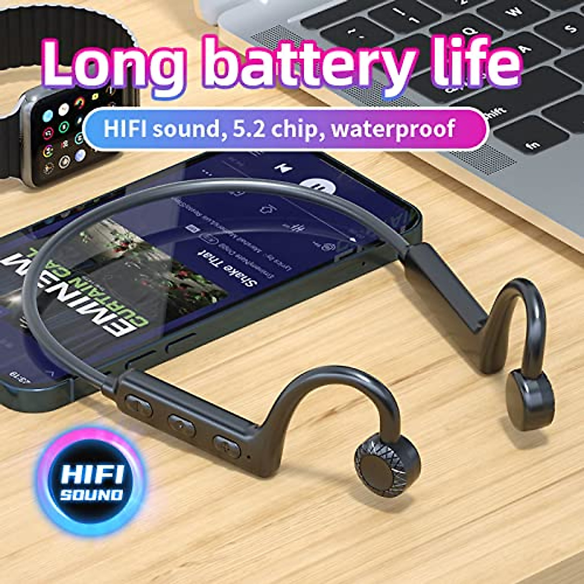 XUnion Wireless Bluetooth Headset Bone-Conduction Headphones Bluetooth 5.0 Wireless Earbuds Outdoor Sport Headset Business Headset D, Black Db6