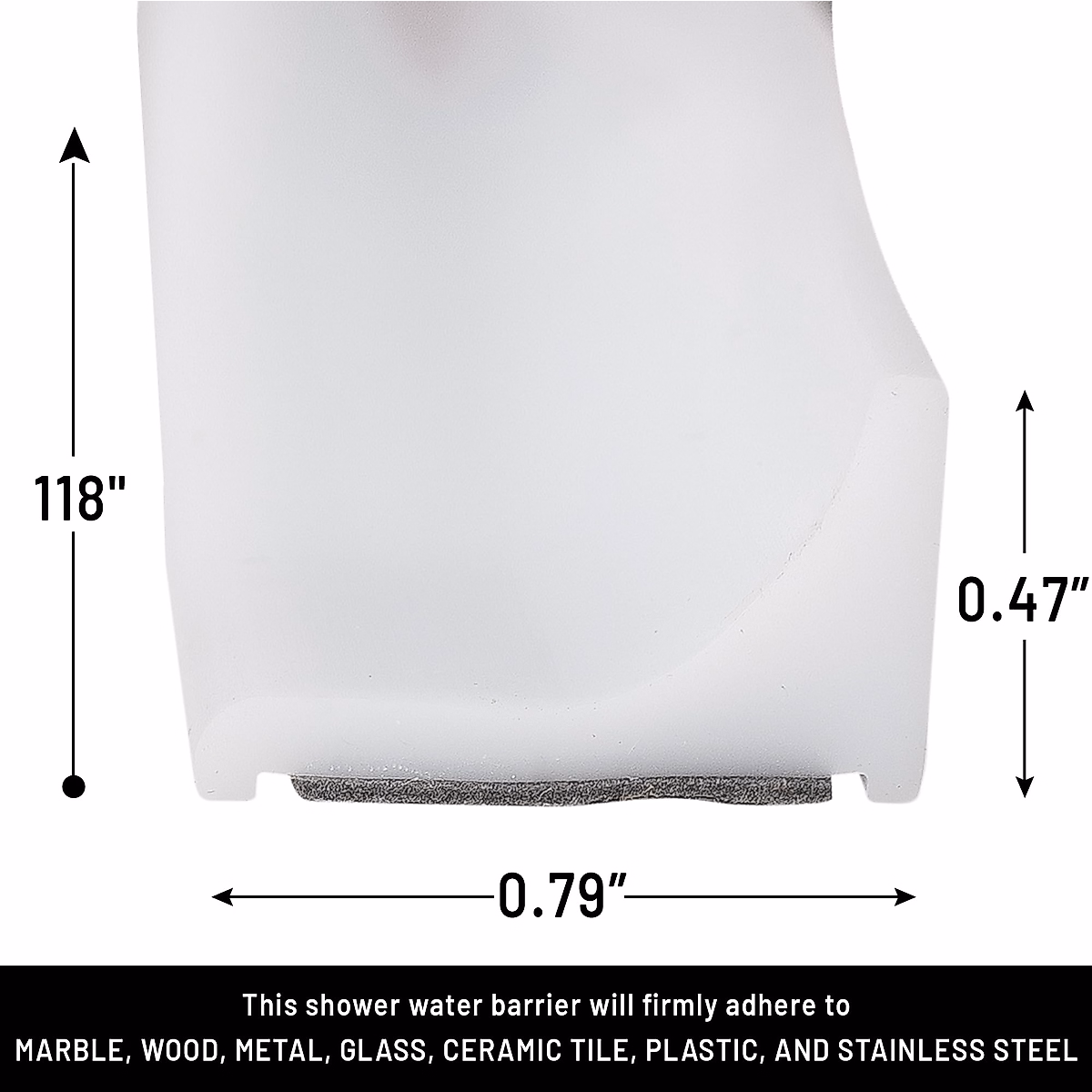 118 Inch Collapsible Shower Threshold Water Dam Adhesive Silicone 0.47 High Shower Dam Water Stopper Barrier For Bathroom Kitchen Splash Guard Edge Trim Strip For Dry and Wet Separation (White)