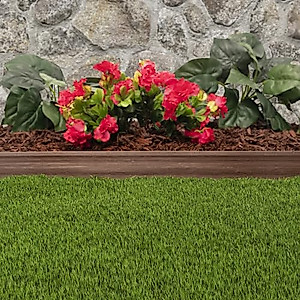 EasyFlex Tall Wall No-Dig Landscape Edging with Anchoring Spikes, 2.5 in. Tall Straight Top Plastic Garden Border with Plank Texture, 100 Foot Kit, Brown