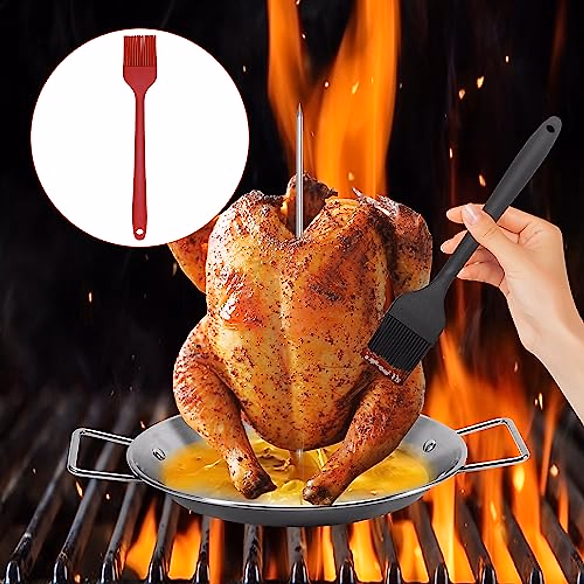 Al Pastor Skewer for Grill, Stainless Steel Vertical Skewer, Brazilian Vertical Spit Stand with 3 Removable Spikes(8”/10"/12”)& Brushes, for Tacos Al Pastor, Shawarma Kebabs Smoker Oven BBQ Dishes