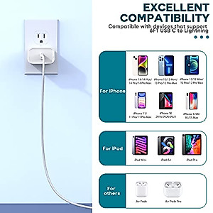 Fast Charger iPhone,Fast Apple Charger iPhone【Apple MFi Certified】2Pack USB C Wall Charger Fast iPhone Charger 6FT Type-C USB C to Lightning Cables for iPhone 14/13/12/11 Pro Max,Mini,8, iPad/AirPods