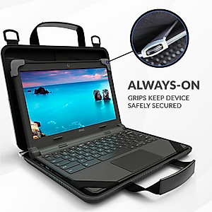 UZBL 13-14 inch Chromebook Case Protective Laptop Hard Cover Sleeve, Always-on Work in Case with Carrying Handle Shoulder Strap (Black PU)