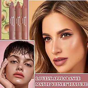 BKPPLZP 3 Pcs Matte Nude Lipstick Set,Lip Crayon Lipstick for Women Velvet Smooth Lip Gloss Stain Non-Stick Cup Lip Stick,Moisturing Long Lasting Waterproof Lipstick Lip Makeup(Set B)