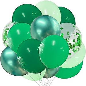 ANSOMO Green Latex Balloons Party Decorations 12 Inch 50 Pcs Dark Pastel Metallic Chrome Emerald Forest Green Confetti Jungle Safari Wild Birthday Baby Shower Graduation Décor Supplies Boys