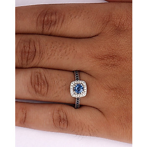 Demira Jewels 0.10 cttw Diamond Solid 14k White Gold Wedding Engagement Ring W/Simulated Blue Sapphire 8