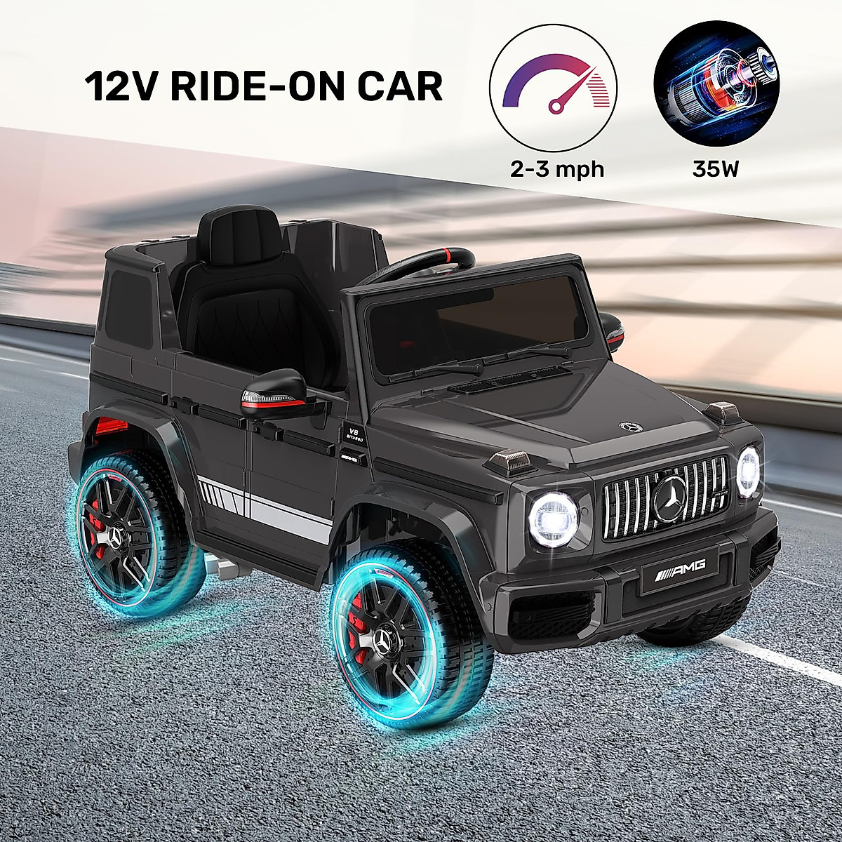ANPABO Licensed Mercedes-Benz G63 Car for Kids, 12V Ride on Car w/Parent Remote Control, Low Battery Voice Prompt, LED Headlight, Music Player & Horn, Soft Start, Kids Electric Vehicle, Black