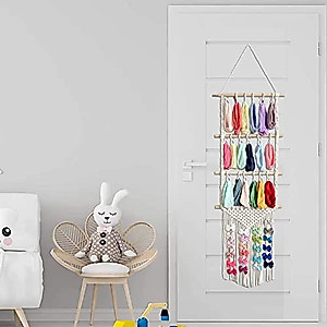 UKYLIN Headband Holder Hair Bows Organizer for Girls, Baby Hair Bow Holder Hair Clips Organizer with 30 Pcs Plastic Hooks for Room Wall, Door or Closet (White)