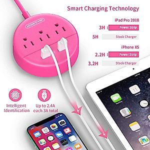 Power Strip with USB - NTONPOWER Travel Power Strip Flat Plug, 10ft Extra Long Extension Cord, 3 Outlets 2 USB Desktop Charging Station, Wall Mount, Compact for Home, Dorm Room, Office and Cruise Ship
