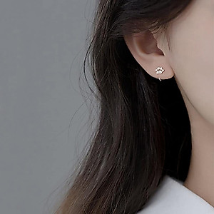 Tiny Puppy Paw Print Half Hoop Earrings 925 Sterling Silver Cartilage Tragus Piercing Small Stud Cuff Nose Ring Fake Huggie Hoops Earring Fashion Jewelry Gifts for Women Daughter Senstive Ears