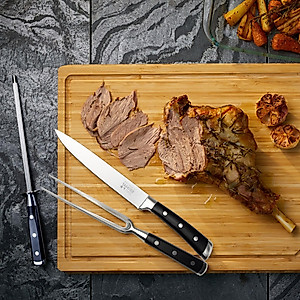 Sabatier Turkey Carving Knife Set for Meat - Carving Knife and Fork Set - Meat Carving Kit with Sharpening Steel - Set of 3 - Carving Sets for Meat - Cuts Meat Like Butter - Wooden Gift Box