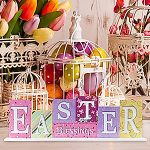 Easter Decorations, DECSPAS Double Sided Wooden Sign Valentines Easter Decor, Decorative Wood Block Set Easter Decorations for the Home, Living Room, Mantle, Dining Table, Office