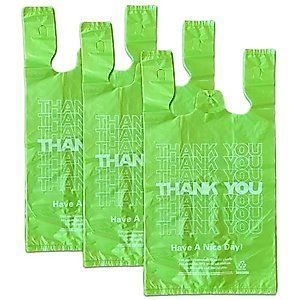 Green Thank you bags, 200PCS T shirt bags, To Go Bags,Grocery bags, Reusable and Disposable,Perfect for Small Business,Take Out,Retail, Large