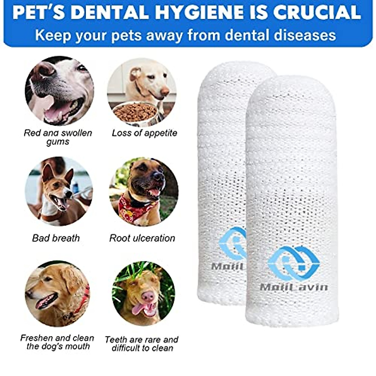 MoiiLavin Pet Toothbrush for Small to Large Dogs Cats,Soft High Grade Finger Toothbrush,Teeth Oral Cleaning,Dental Care, 1 Set for Two Fingers White (6)