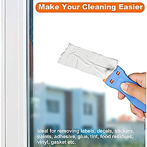 KUSUFEFI Plastic Razor Blade Scraper, 2PCS Scraper Tool with 60PCS Plastic Blades, Cleaning Scraper Remover for Stickers, Decals, Adhesive, Labels, Paint, Glass, Car, Window, Caulk, No Scratches