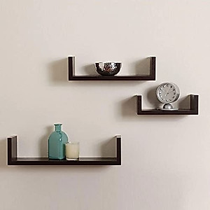 Danya B. Contemporary Laminated MDF Floating U Wall Decor Shelves, Bathroom or Living Room Wall Decor, (3 Shelf Pack) (Walnut)