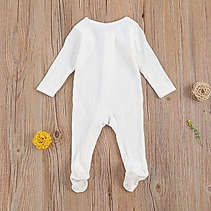 Goelsakurara Newborn Baby Boy Girl Romper Bodysuit Long Sleeve Footie Onesie Jumpsuit Ribbed Fall Winter Clothes Outfit (C-Zipper White,0-3 Months)