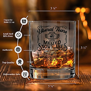 Patriots Cave - Liberal Tears Melted Snowflake Label Whiskey Glass | Republican Distillery Est. 1776 | Conservative Gifts For Men | Retirement Gifts for Old Men | Liberal Tears Wine Glass (11 oz)
