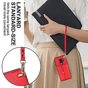 ONV Wallet Case Compatible with Samsung Galaxy S9 Plus - Adjustable Crossbody Lanyard [RFID] Metal Closure Card Holder Slots Cash Pocket Stand Multifunction Cover for Samsung Galaxy S9 Plus [FQ] -Red