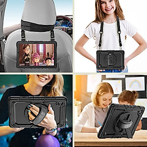 Herize Case Compatible with Samsung Galaxy Tab A8 10.5 Inch 2022 SM-X200/SM-X205/SM-X207 with Screen Protector Pencil Holder | Heavy Duty Sturdy Protective Case W/Stand Hand Shoulder Strap | Black