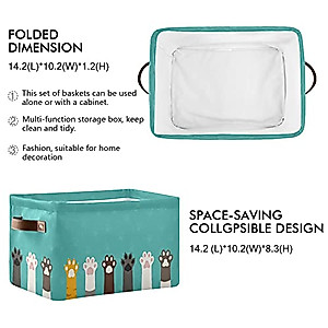 Kigai Foldable Rectangular Storage Baskets - Fabric Shelves Storage Bins with Leather Handles for Organizing Closet Clothes, Toys, Towels, Bedroom, Bathroom, Nursery, Office (Cute Cat Paws,1 PCS)