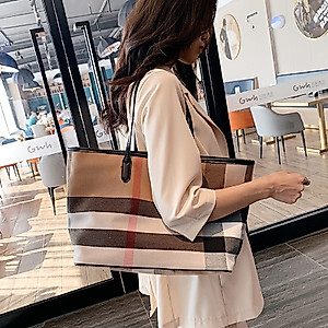 Waiyqju Plaid Canvas Women's Tote Aag Large Capacity Fashion Spacious Satchel Leisure Beach Bag (black)