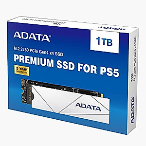 ADATA Premium SSD for PS5 1TB PCIe Gen4 M.2 2280 Internal Gaming SSD Up to 7,400 MB/s (APSFG-1T-CSUS)