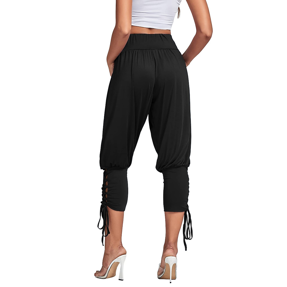 LYANER Women's Elastic High Waist Drawstring Wide Leg Palazzo Pants Loose Trousers Black X-Large