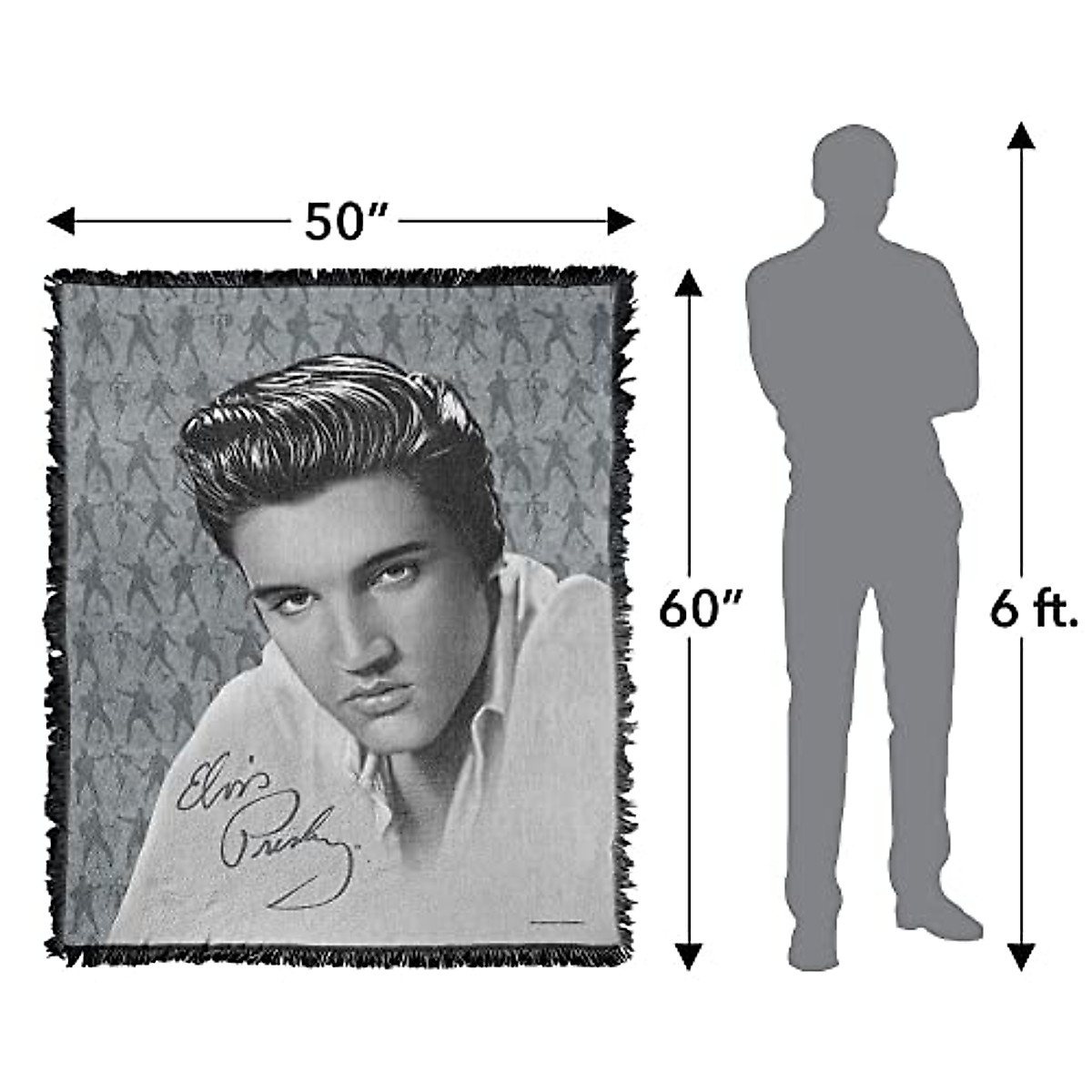 LOGOVISION Elvis Presley Blanket, 50"x60" Moves Woven Tapestry Cotton Blend Fringed Throw