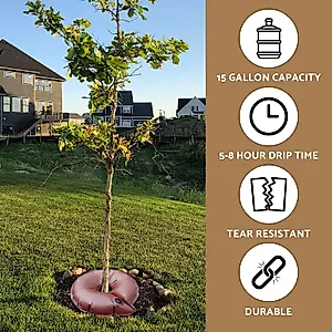 ANACOCO 2 Pack of Slow Release Tree Watering Ring Bags - Heavy Duty 15 Gallon Drip Irrigation Water Pouch - Complete with Improved Easy Fill Cap