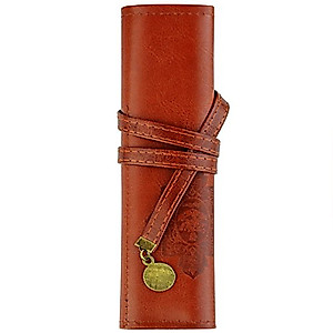 Miayon Twilight Retro Bandage Synthetic Leather Pen Bag Pencil Case Makeup Pouch,Vintage Style Rollup Pencil Case, Pencil Bag(Dark Brown)