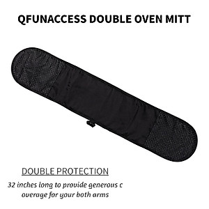 QFUNACCESS 7.5 x 32 Inches Heat Resistance Double Oven Mitt with Flexibility Cotton, UP to 450 F Heat Resistant (Black)