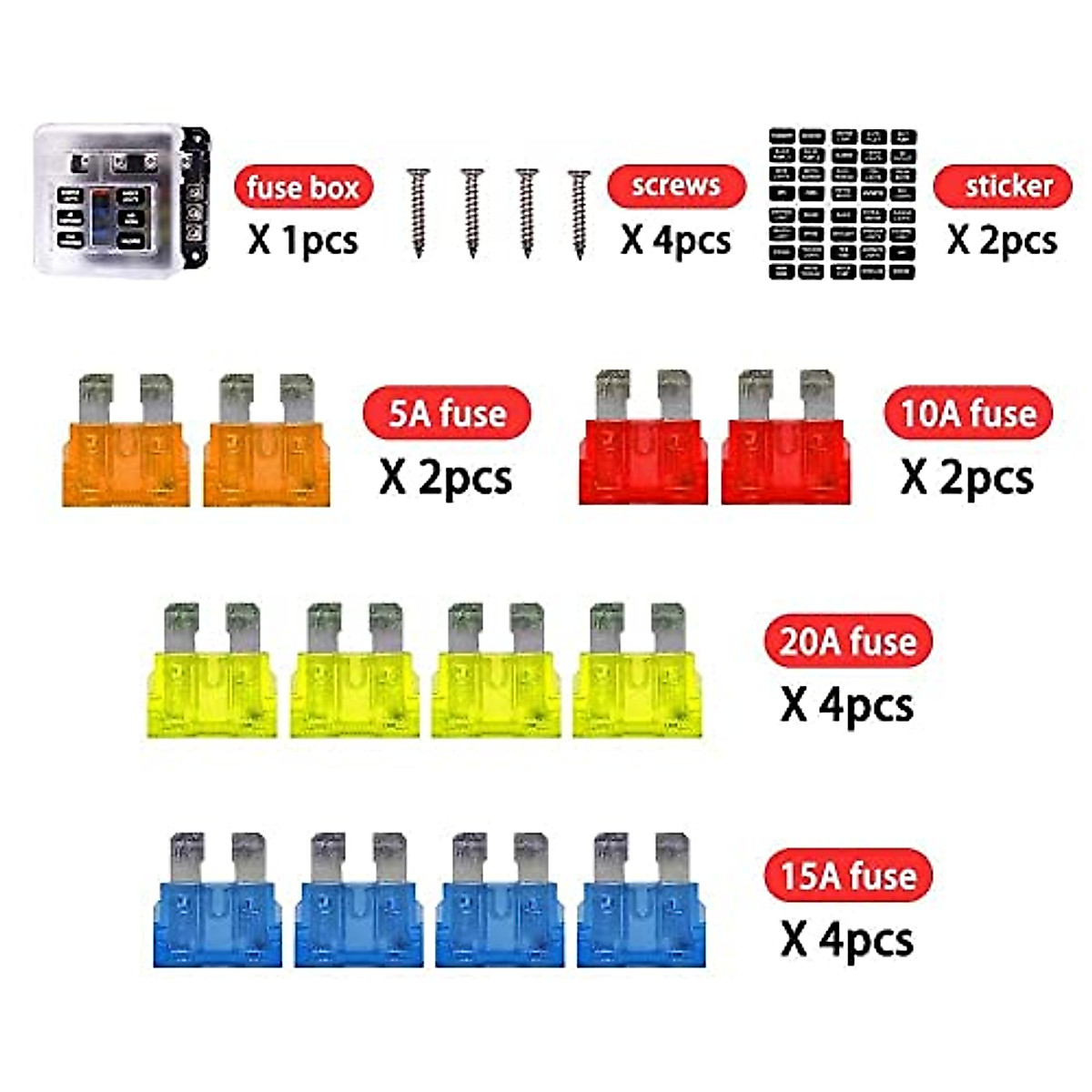 UMISKY 6-Way Fuse Box Blade Fuse Blocks with LED Warning Indicator Damp-Proof Cover for 12V/24V Automotive Car Truck Boat Marine Bus RV Van, 6 Circuit Independent Positive Negative