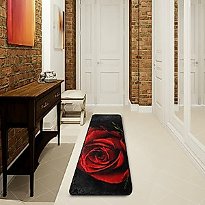 Red Rose Flower Close Up Runner Rug 72 x 24 Inch, Valentine Kitchen Rug Doormat Bath Mat Area Rug Non-Slip Carpet for Kitchen Living Bedroom
