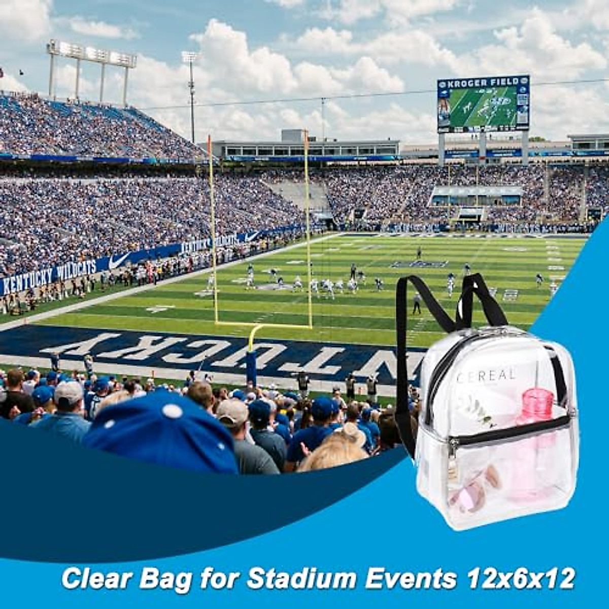 Keepcross Small Clear Backpack Stadium Approved - 12x6x12 Cute Mini Plastic Clear Stadium Bag Great for Festival Sport Events Game Concert,Women Girls,Black Straps
