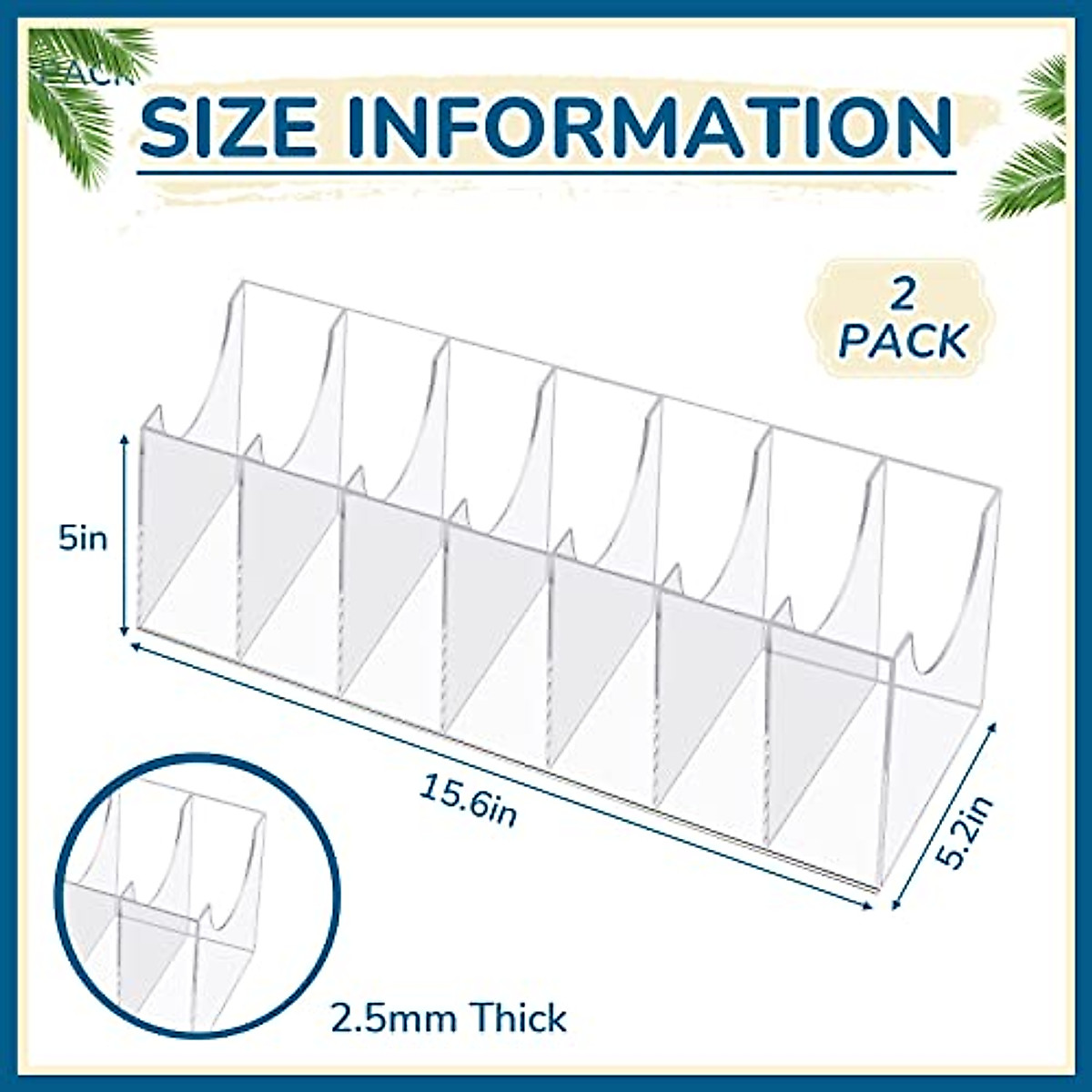 2 Pieces Belt Organizer Acrylic Belt Storage Holder 7 Compartments Display Case Belt Container Holder for Closet and Drawer, Purse Tie Jewelry Watch Bracelets Makeup Storage Holder Accessories