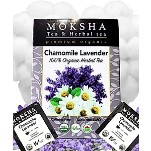 Organic Chamomile Tea with Lavender made with Pure Egyptian Chamomile & Lavender- 20 Organic Tea Bags Moksha Ayurveda