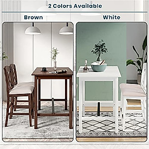 JIVOIT Counter Height 5-Piece Dining Table Set with 4 Upholstered Chairs, Solid Wood Casual Kitchen Set with 1 Storage Drawer, Save-Space Dining Table Set for 4 (White+Beige 001)