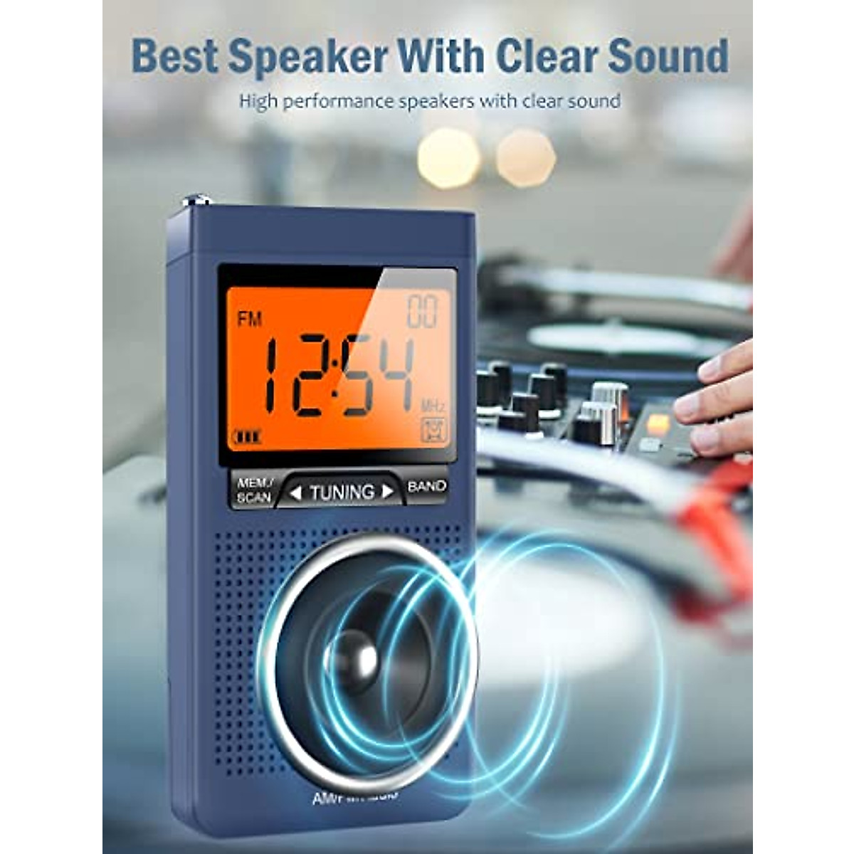 AM FM Portable Radio,Pocket Radio with Best Reception,Transistor Radio with Big Digital Screen, Sleep Timer,Stereo Earphone Jack, and Alarm Clock Operated by 2 AAA Batteries for Jogging, Walking(Blue)