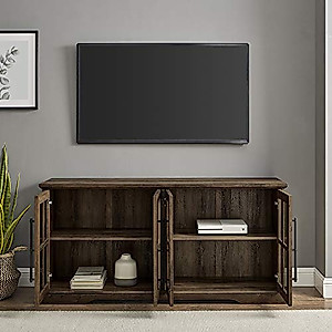 Walker Edison Farmhouse Barn Glass Door Wood Universal TV Stand for TV's up to 64" Flat Screen Living Room Storage Cabinet Doors and Shelves Entertainment Center, 58 Inch, Rustic Oak