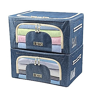Storage Bins, Foldable,Stackable Clothes Storage Bags,clothes organizer,for Clothes With Large Clear Window Carry Handles, for Bedding, Linen, Clothes (24 L 2 Pack)