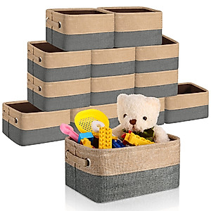 Wesiti 12 Pack Small Fabric Storage Baskets with Handles for Organizing Toys Decorative Foldable Canvas Storage Bin for Organizing Books Shelves Closets Laundry Nursery, Decorative Gifts Empty Baskets