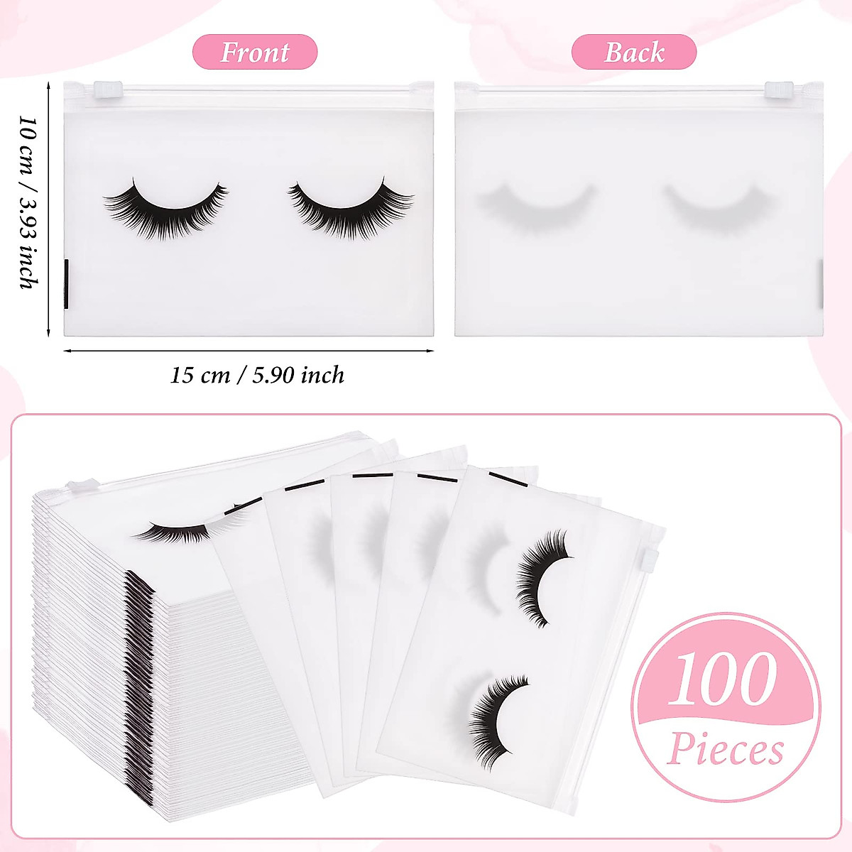 Noverlife 100PCS Eyelash Makeup Bags, Lash Bags for Clients, Waterproof Plastic Makeup Bags, Toiletry Makeup Pouch Cosmetic Lash Bags with Zipper, Eyelash Aftercare Bags Eyelash Cases Cosmetic Pouches