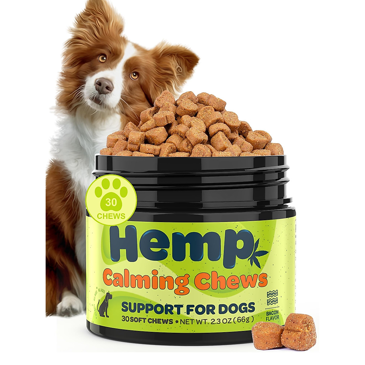 Zingly Hemp Calming Chews for Dogs Anxiety Relief for Dogs Calming Chews - Anxiety Relief Treats, Dog Separation Stress and Anxiety Relief Calming Care Treats for Dogs, Bacon, 30 Counts