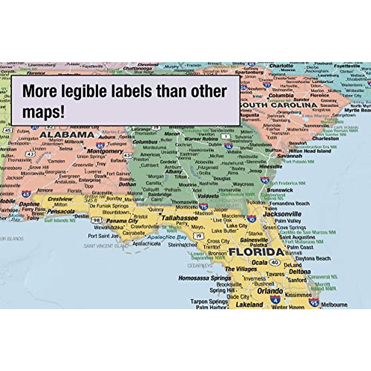 Laminated United States Voyager Map Poster | Bright Style Map | Includes The Most Legible Location Labels | 36” x 24” | Shipped Rolled in a Tube, Not Folded | Great for The Home or Classroom