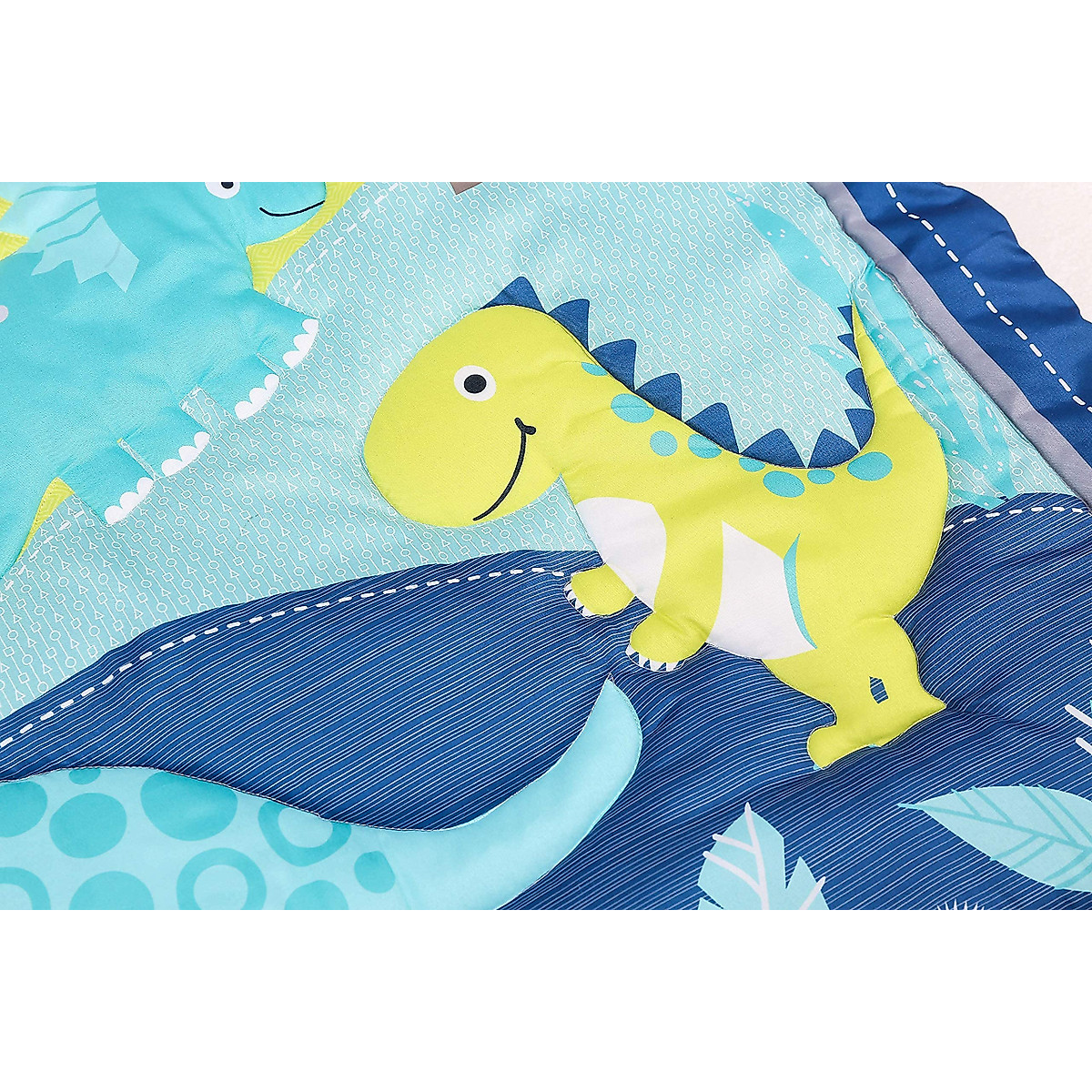 HUPO 4 PC Dinosaur Crib Bedding Sets for Baby Boys,Yellow/Navy Blue Nursery Crib Set Including Crib Skirt/Crib Quilt/2 Crib Sheet