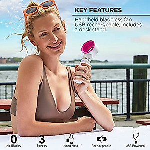 Merkury Innovations Whirlwind Personal Cooling Fan, No Blades, Rechargeable with USB Cable, Mini Bladeless Fan for Travel, Handheld or Hands-free, Pink