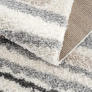 Lux Shag Collection - Moroccan Farmhouse Living Room Bedroom Shaggy Area Rug - Bohemian Shag Rug - Plush High Pile - Southwestern Boho Soft Carpet - Tribal Aztec - Grey, Off White, Beige - 5'3" x 7'3"