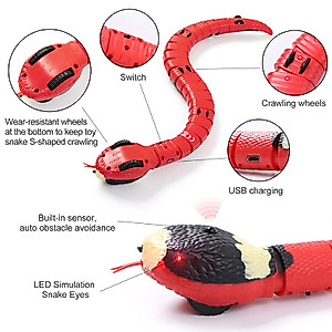 AMCHSURI Electric Snake Toy, Smart Sensing Snake Cat Toy with USB Rechargeable Snake Toy for Cats Snake Toy That Moves Snake Toy for Cat 40cm