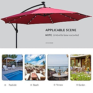 SUNLAX Solar Offset Umbrella, 10ft Cantilever Hanging Burgundy Umbrella with 32 LED Lights Market Deck Patio Umbrellas Cross Base Included